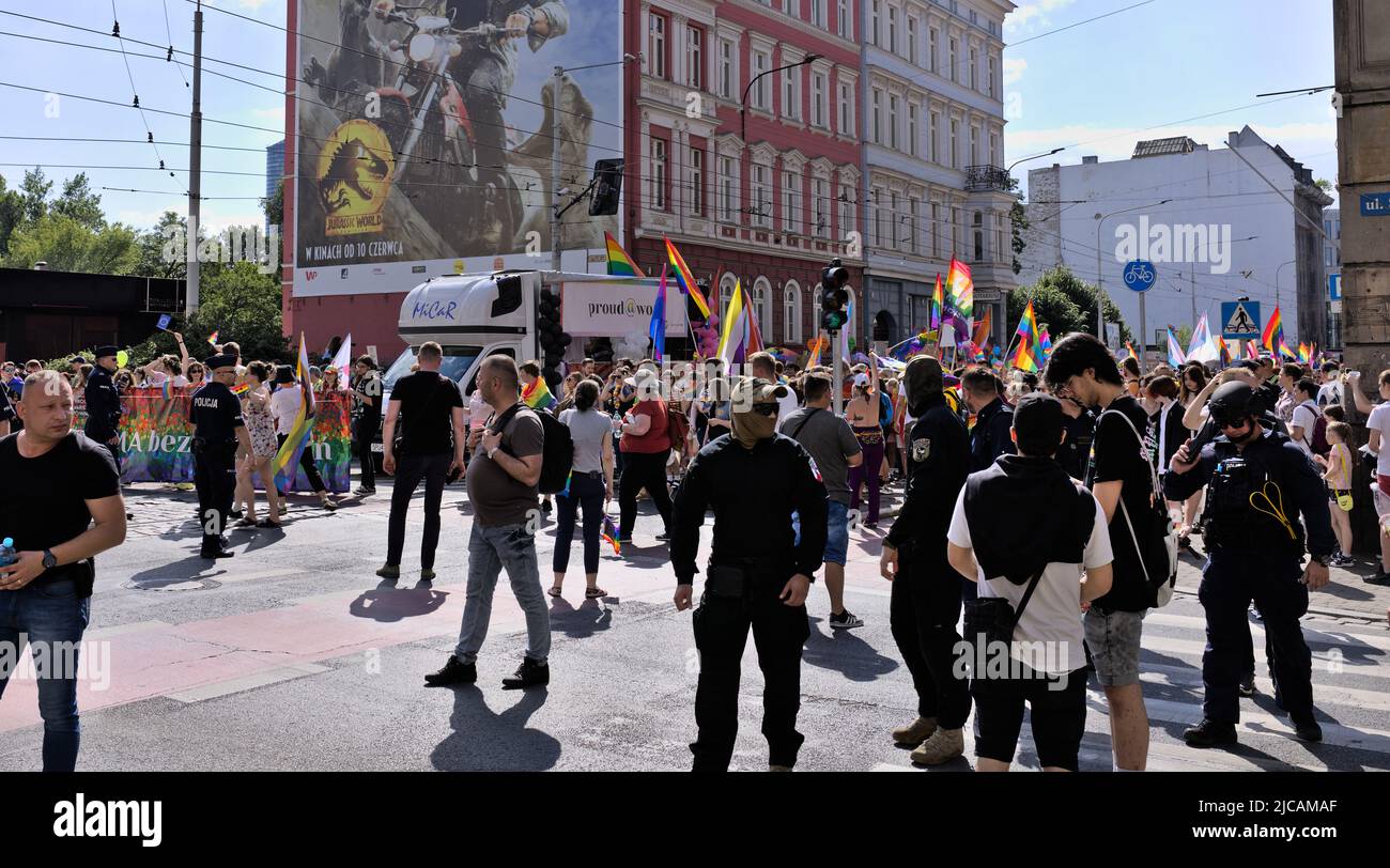 WROCLAW, POLAND - JUNE11, 2022: People march for LGBTQ+ rights in pride ...