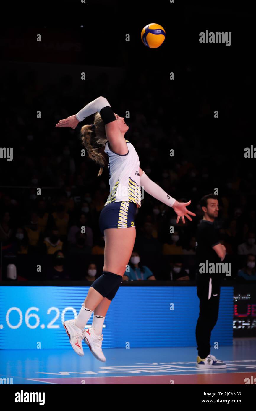 ANKARA, TURKEY - DECEMBER 19, 2021: Kathryn Plummer serves in Vakifbank ...