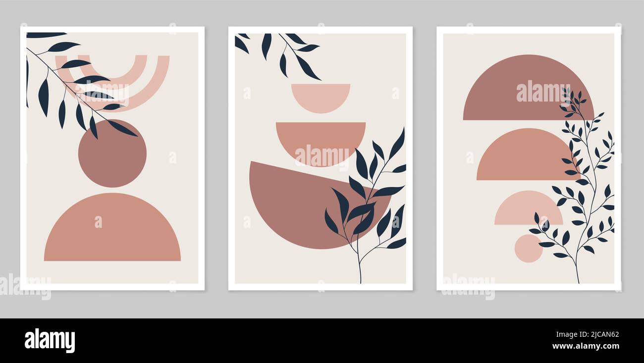 Vector illustration. Boho style. A set of abstract posters. Mid-century ...