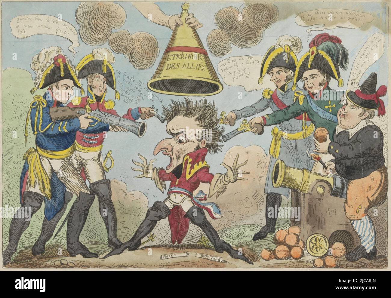 Cartoon of Napoleon, 1813-1814 A small raging figure of Napoleon is ...