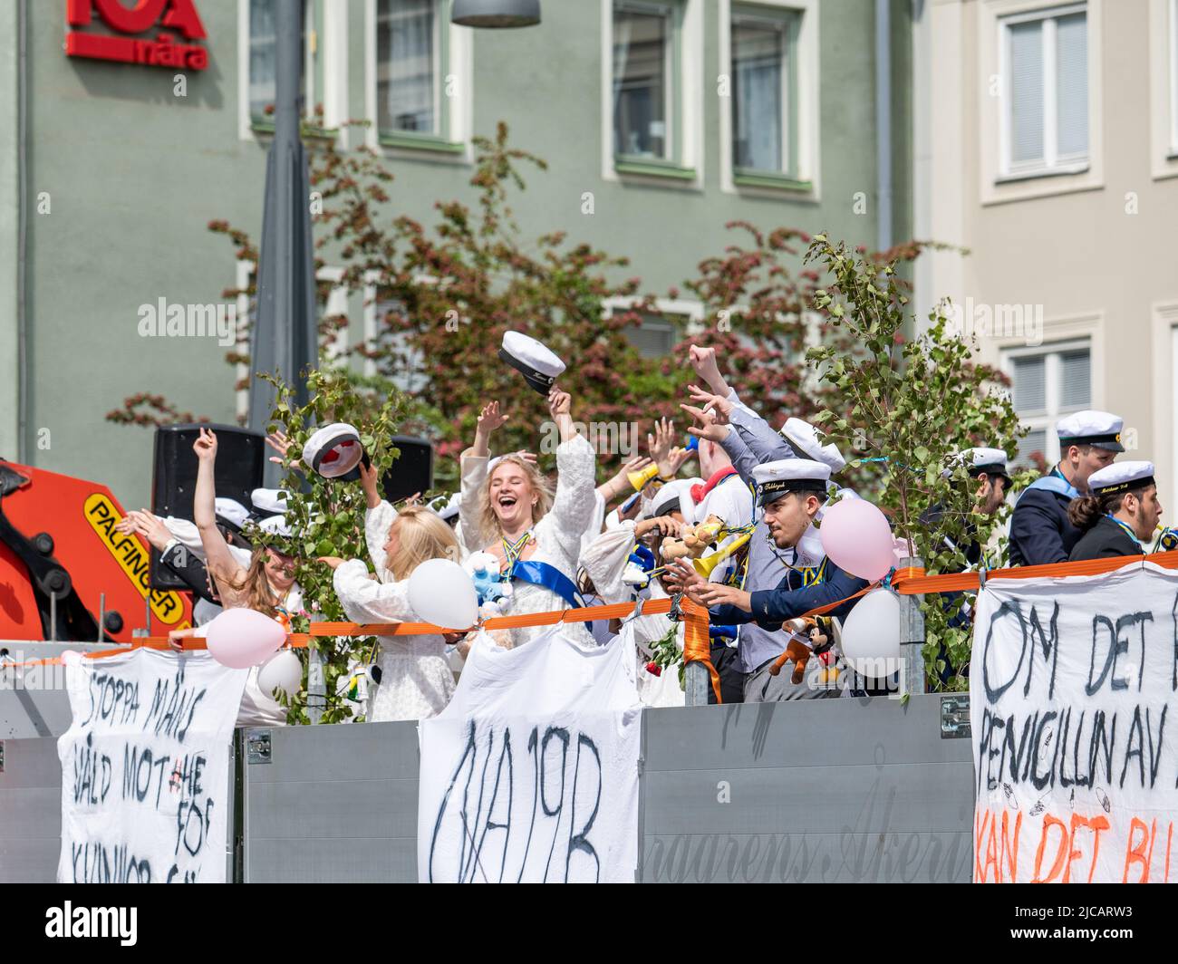 Graduation day from gymnasium in the city centre of Norrkoping ...