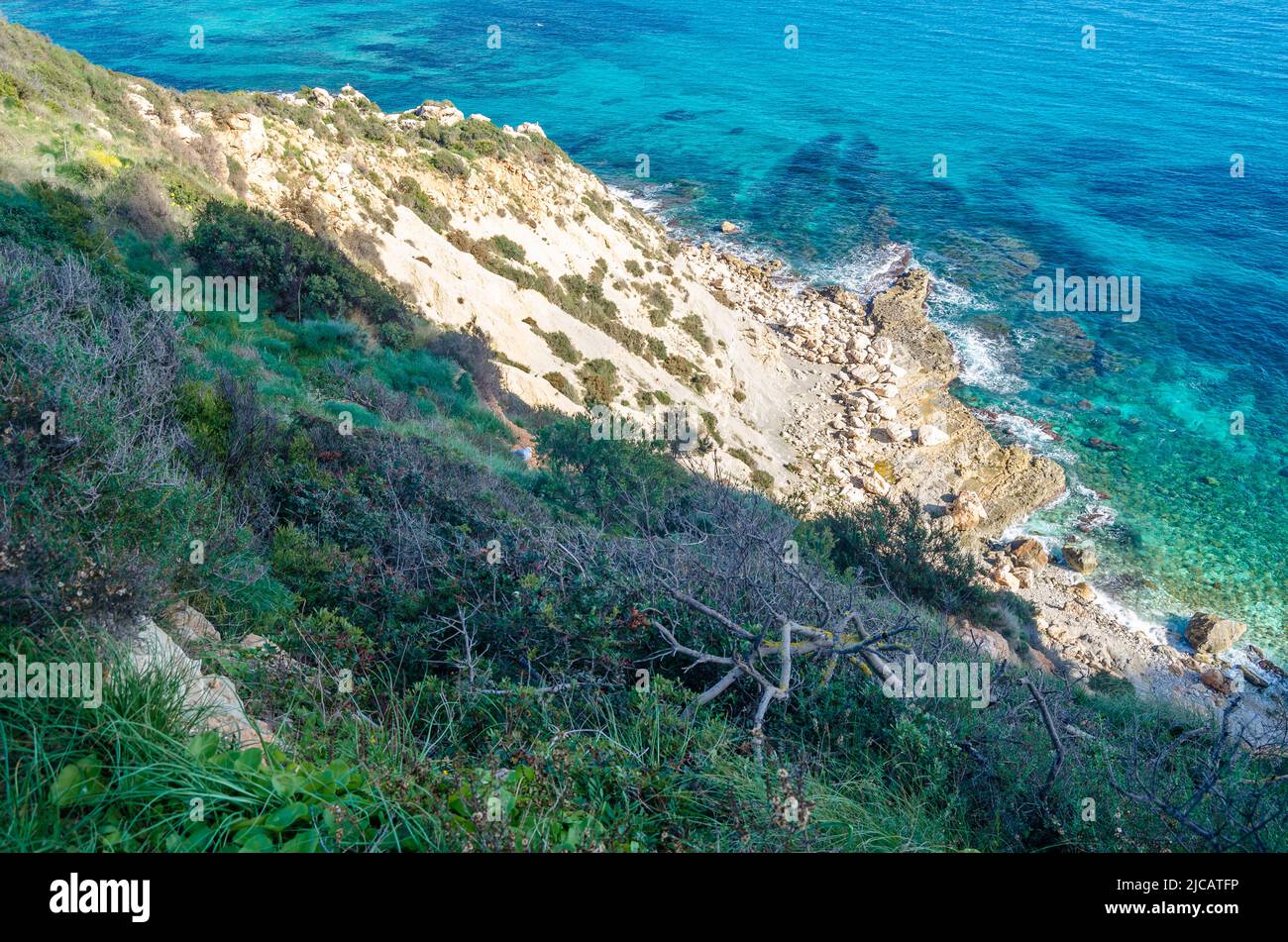 Natural background, view of the steep line of the Mediterranean coast ...