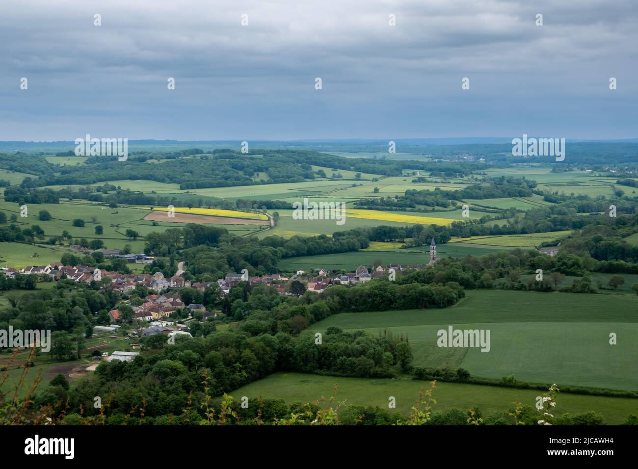 Landscape of plains and hills in the backcountry in Morvan in France ...