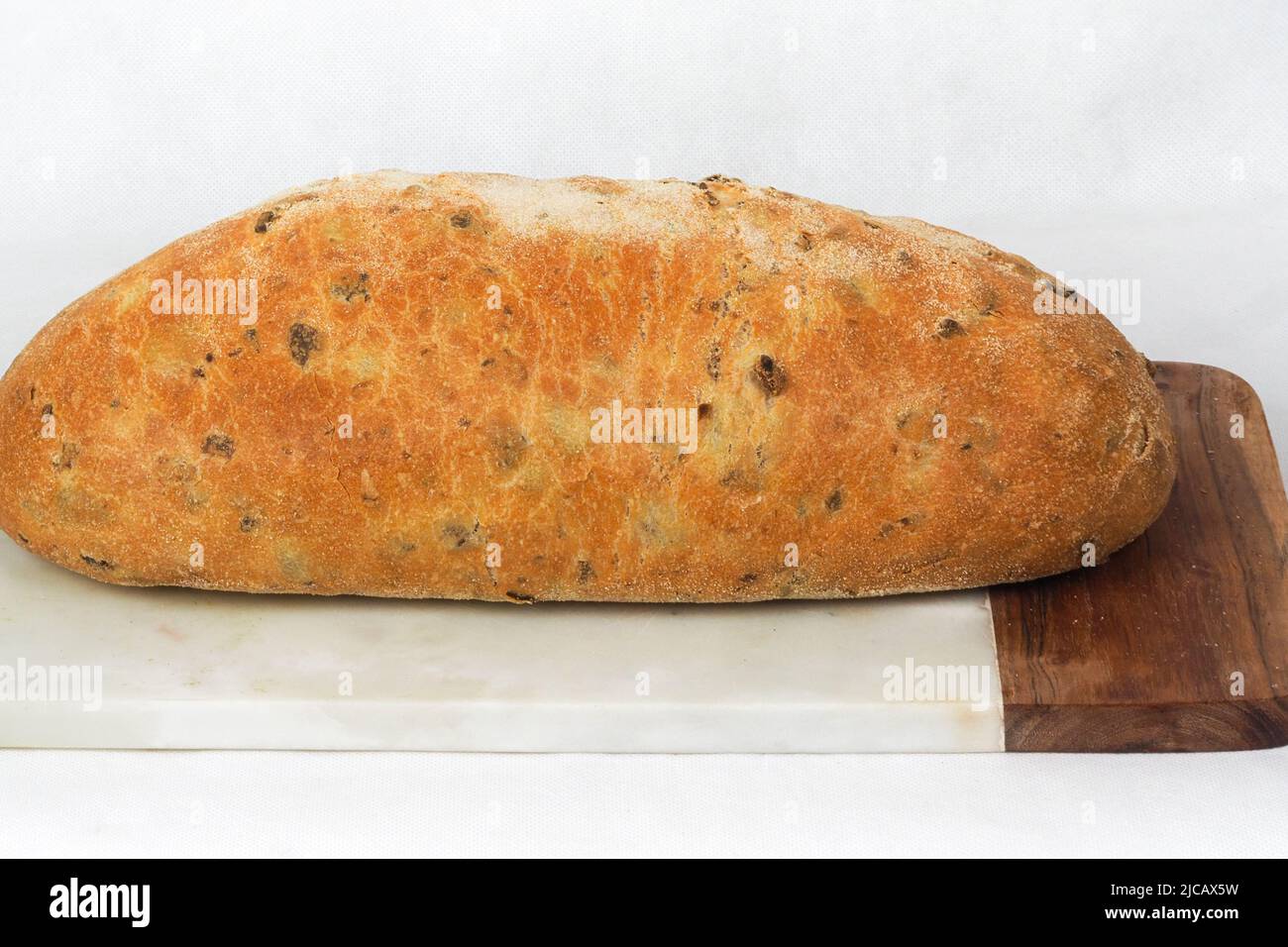 organic multi cereal mediterranean green olives bread bun Stock Photo ...