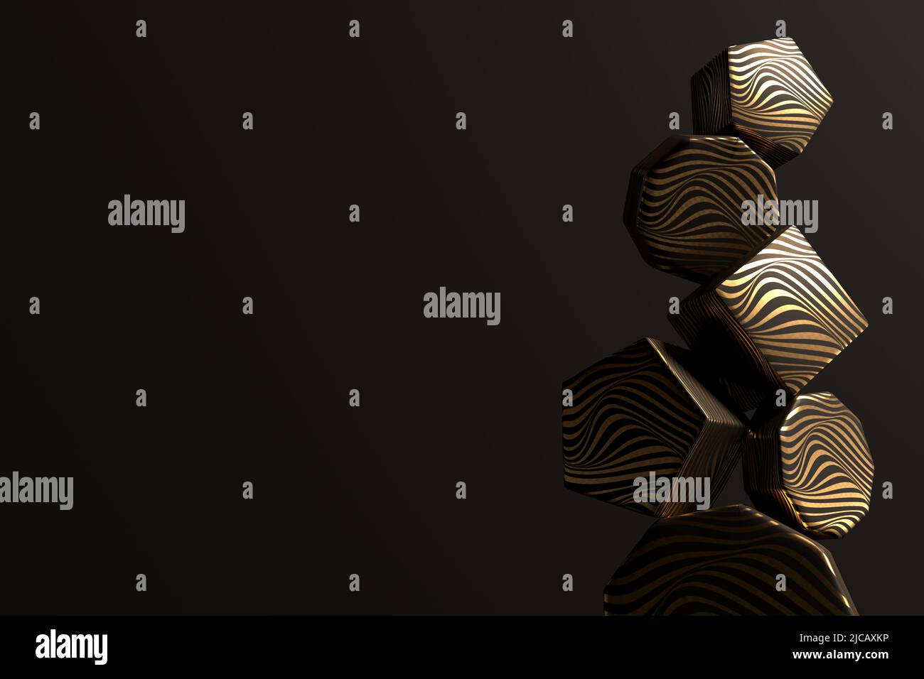 Abstract 3D render design ready template with black and gold objects on ...