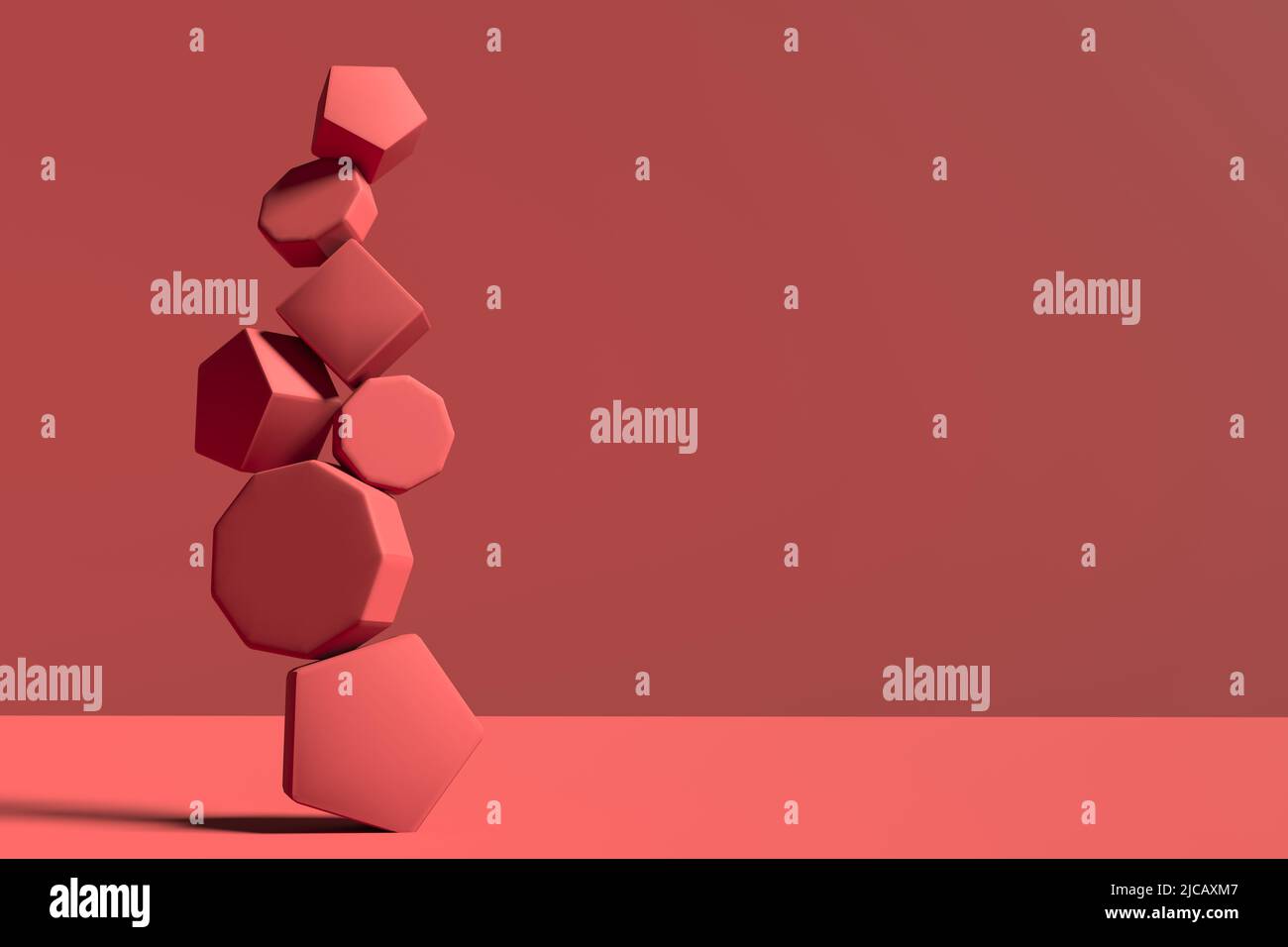 Abstract 3D render design ready template with minimalistic coral red ...