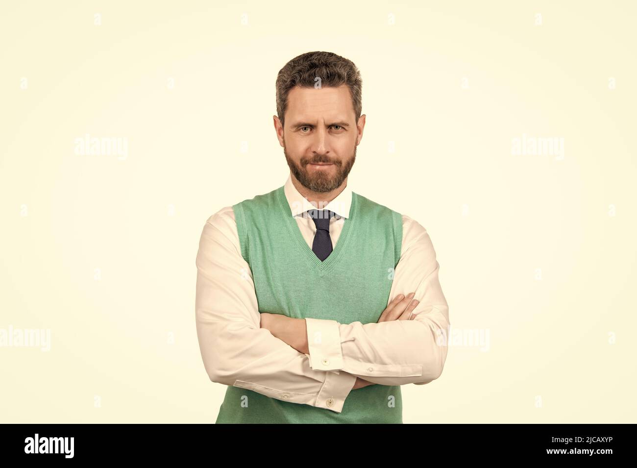 grizzled man crossed hands. mature elegant man with beard. hair and ...