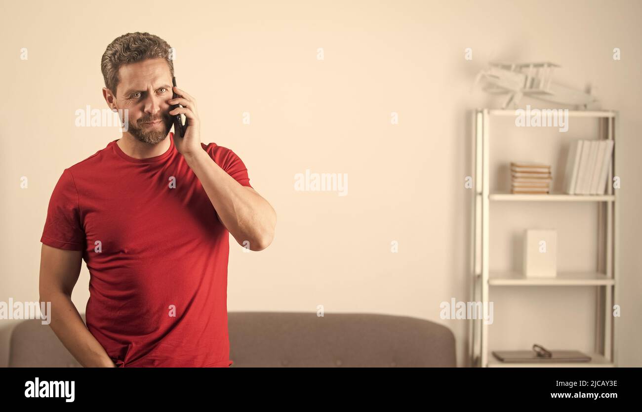 communication. man speak on smartphone. manager has conversation ...