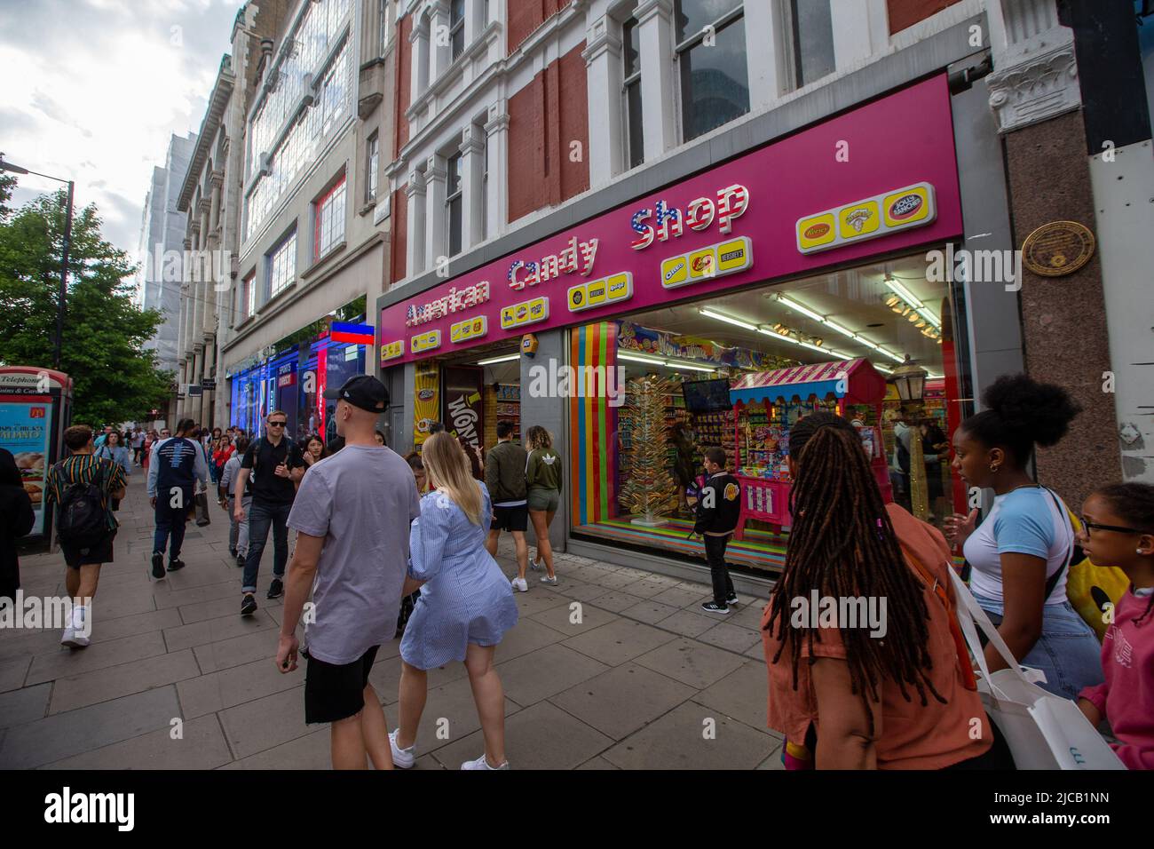 London, England, UK. 11th June, 2022. An American sweet shop is seen on ...