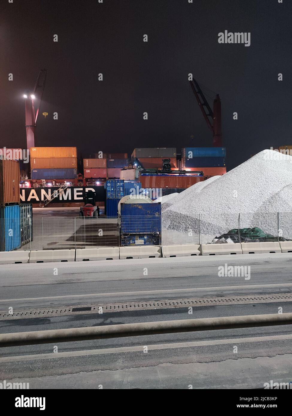 logistic port for nocturnal naval trade where many large containers ...