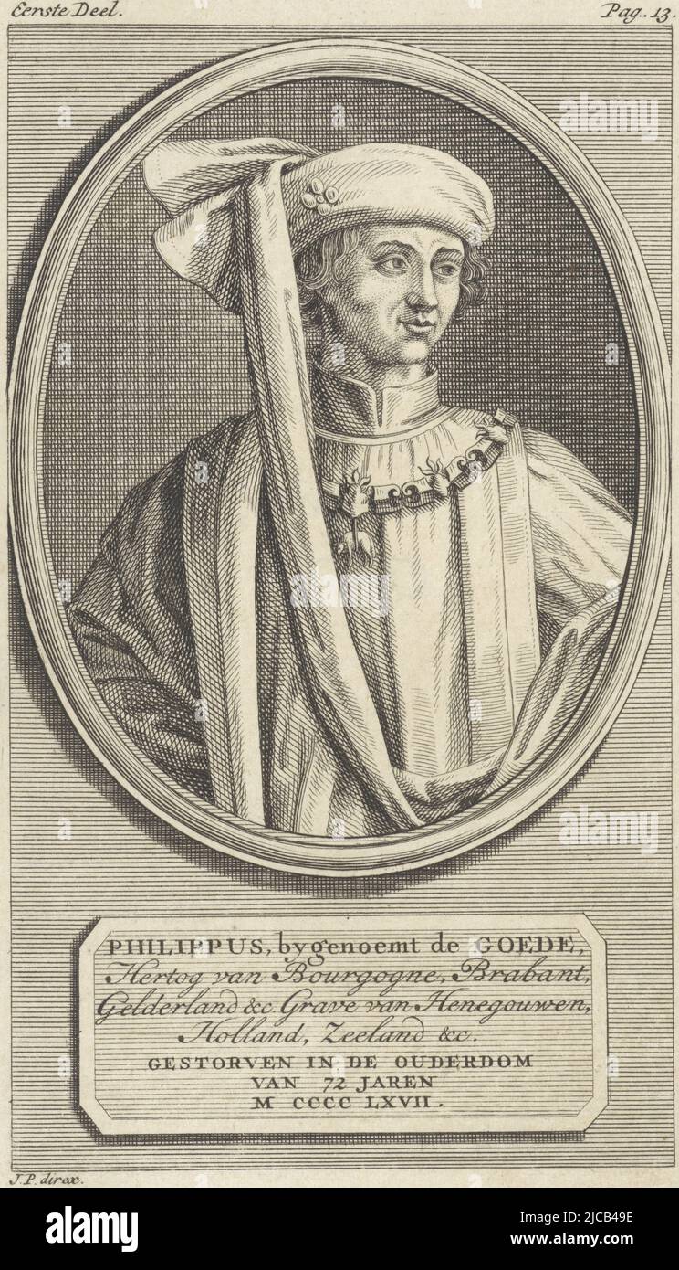 Portrait of Philip the Good, Duke of Burgundy He wears a chain bearing ...
