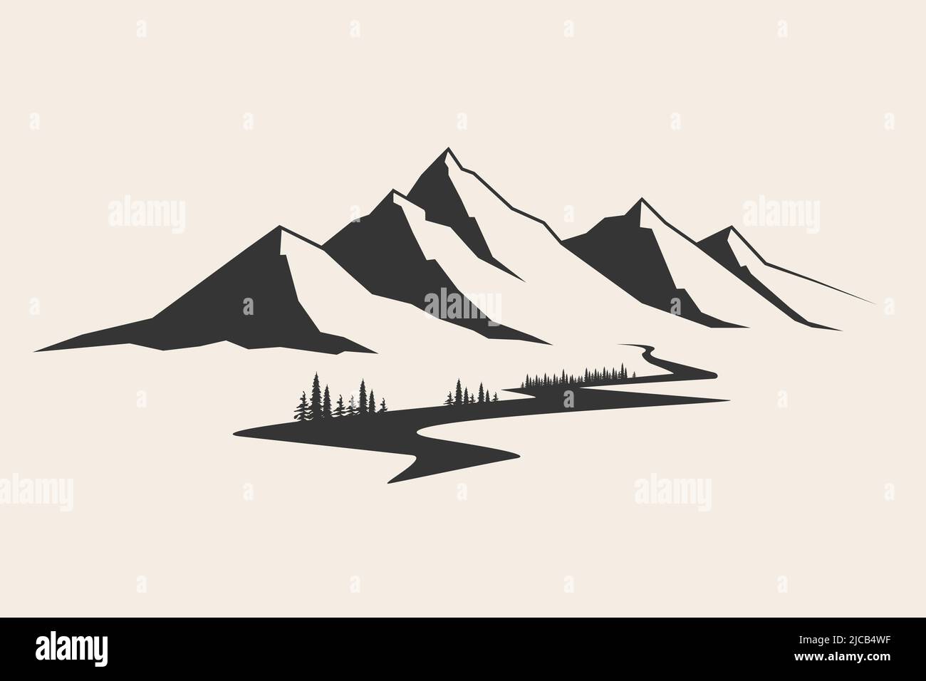 Mountains vector.Mountain range silhouette isolated vector illustration. Mountains silhouette ...