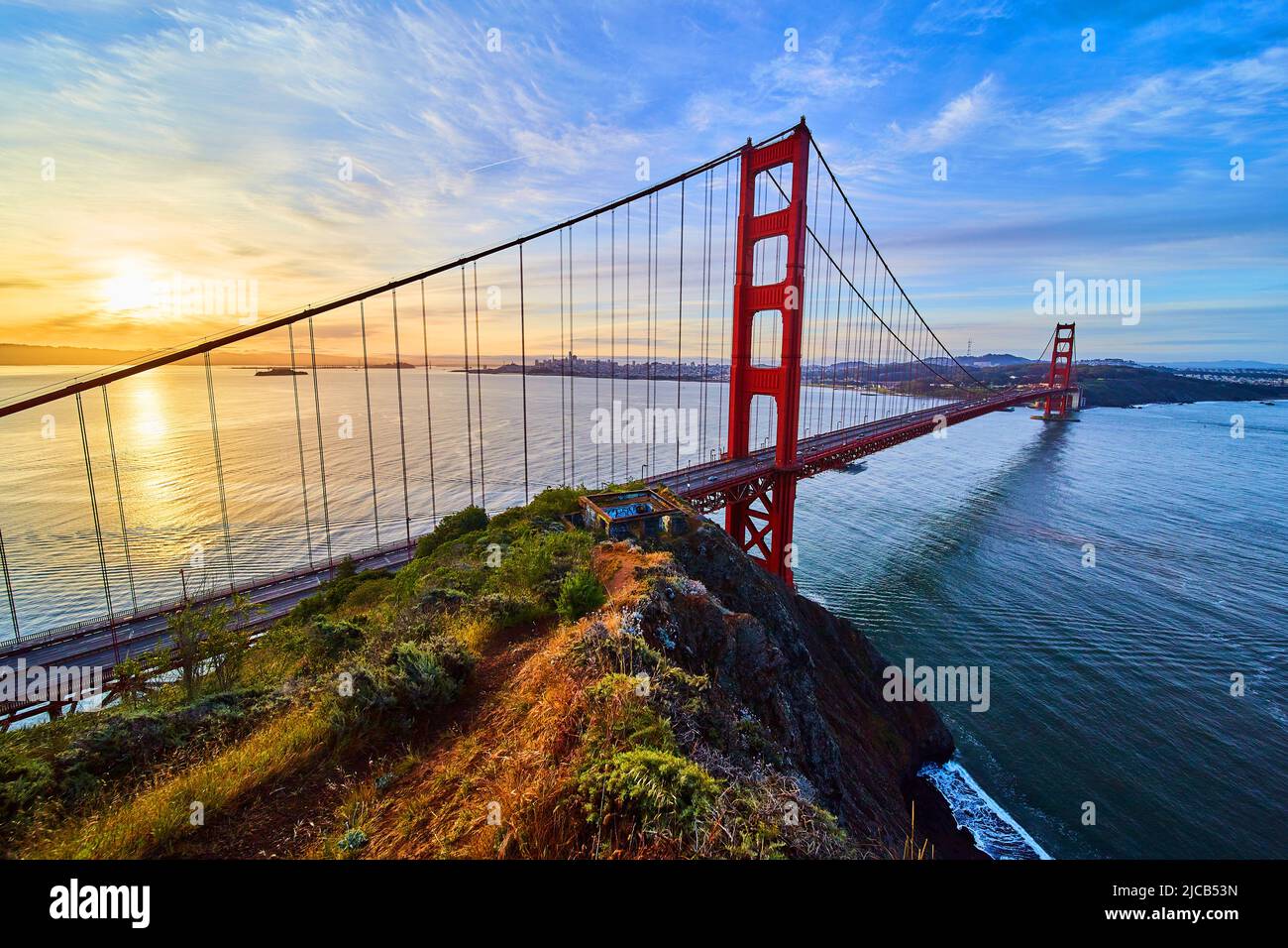 Trail leading over cliffs to the Golden Gate Bridge in California at ...