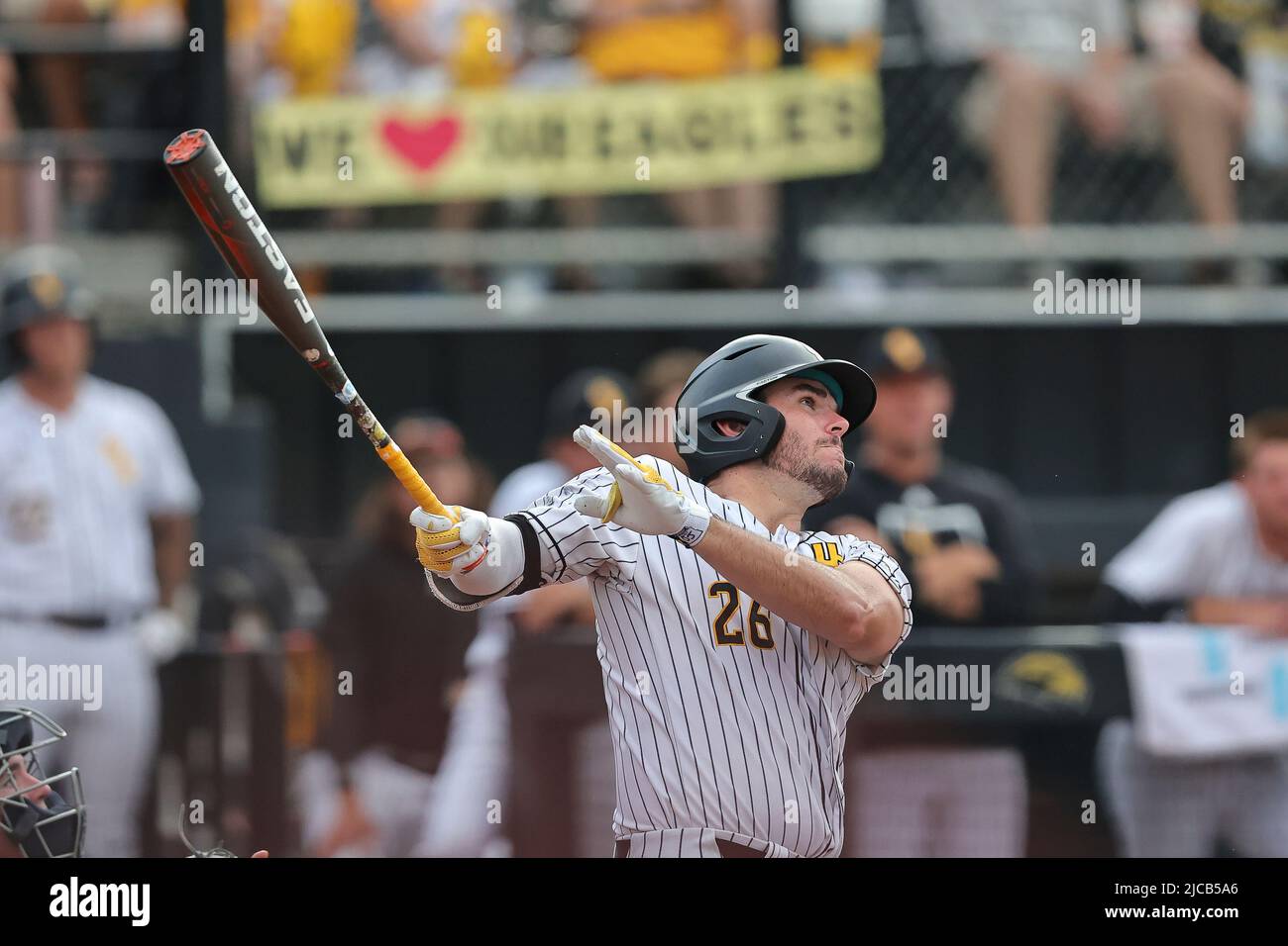 Jun 11, 2022: Southern Miss infielder Danny Lynch (26) hits a fly ball ...