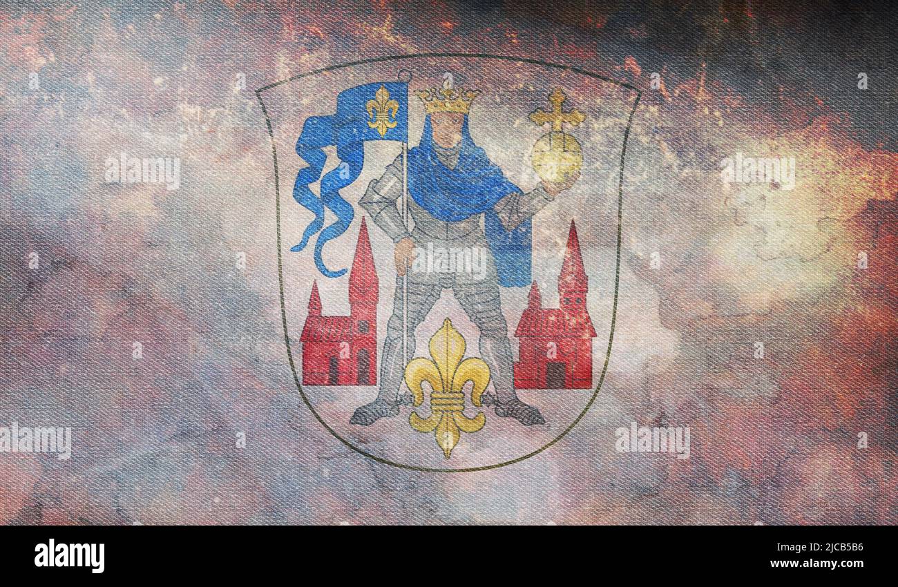 Top view of retro flag Odense, Denmark with grunge texture. Danish ...