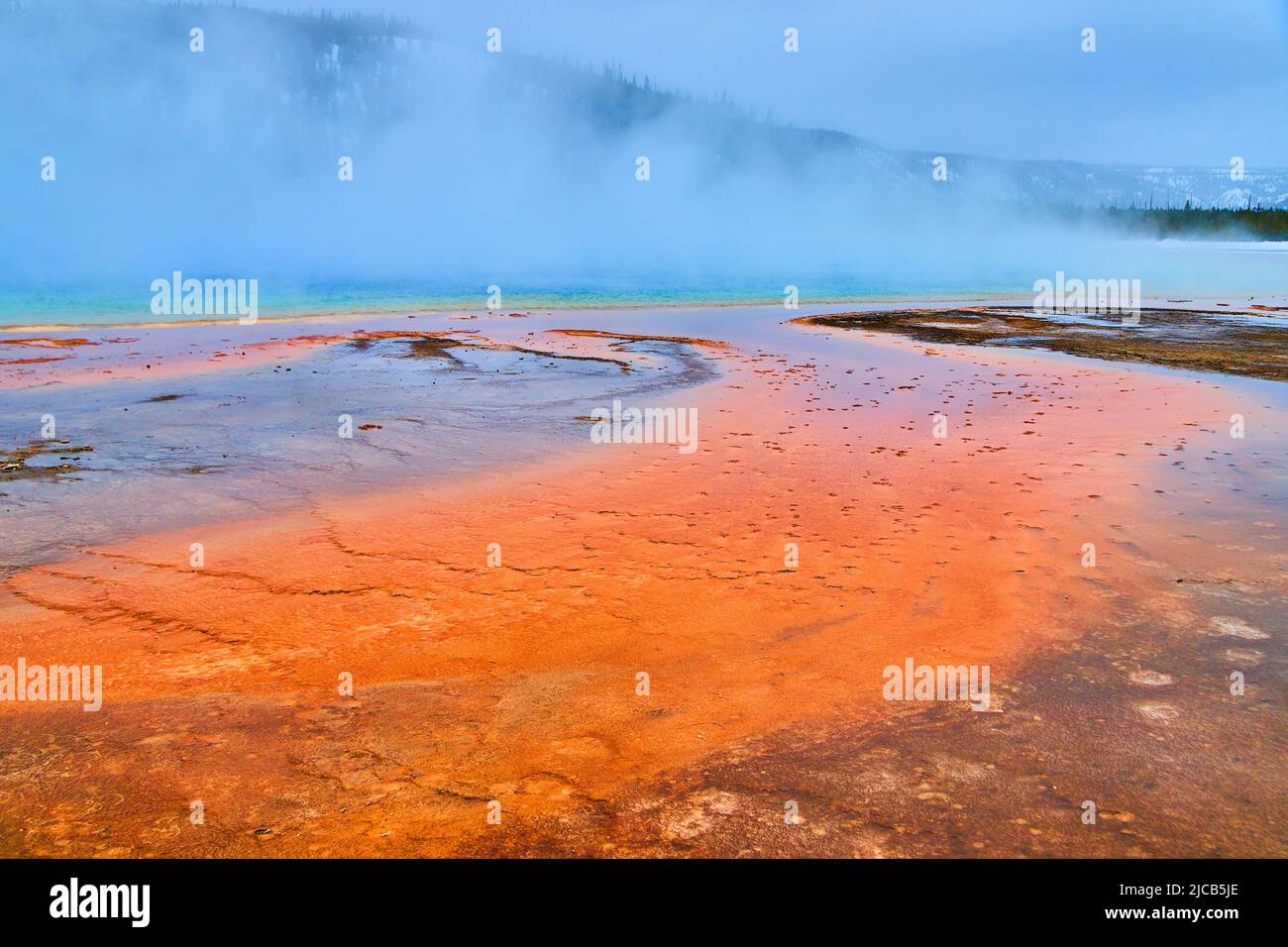Stunning Grand Prismatic Spring in Yellowstone winter with lots of ...