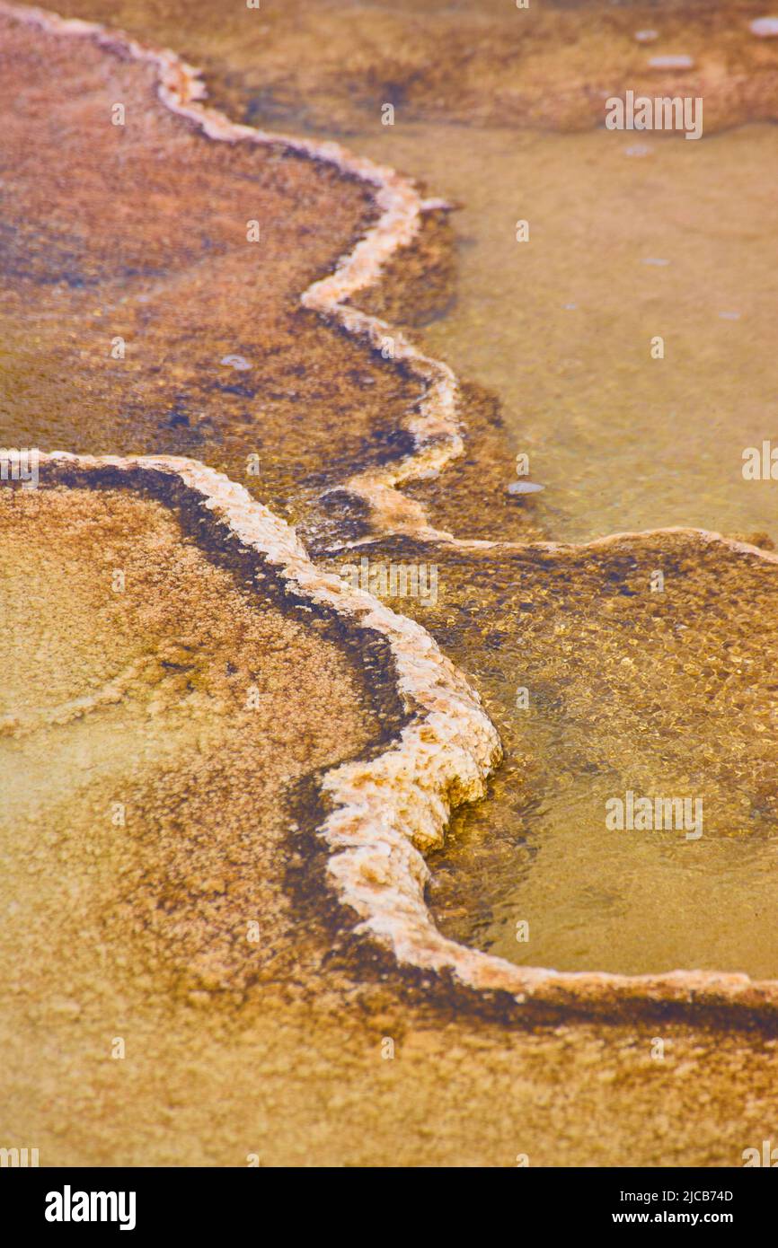 Looking down up close at some terrace shelves in Yellowstone hot spring ...