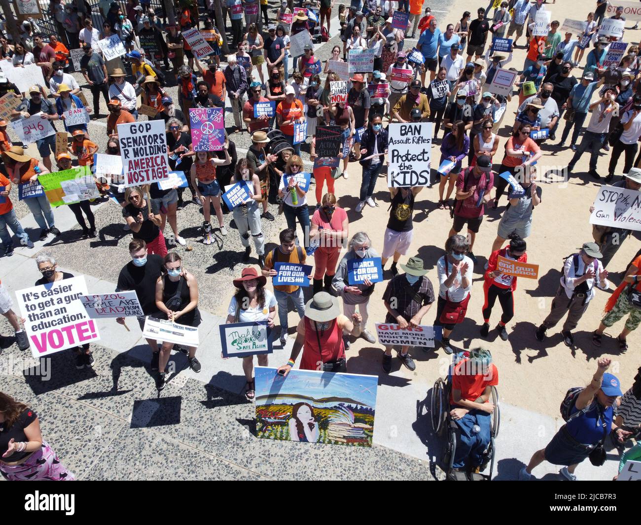 San Francisco, United States. 11th June, 2022. Protesters hold placards ...