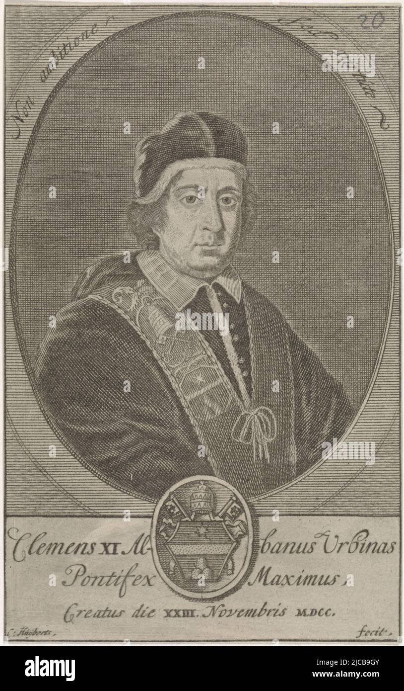 Pope Clement XI, clad in the papal robe, head adorned with a camauro ...