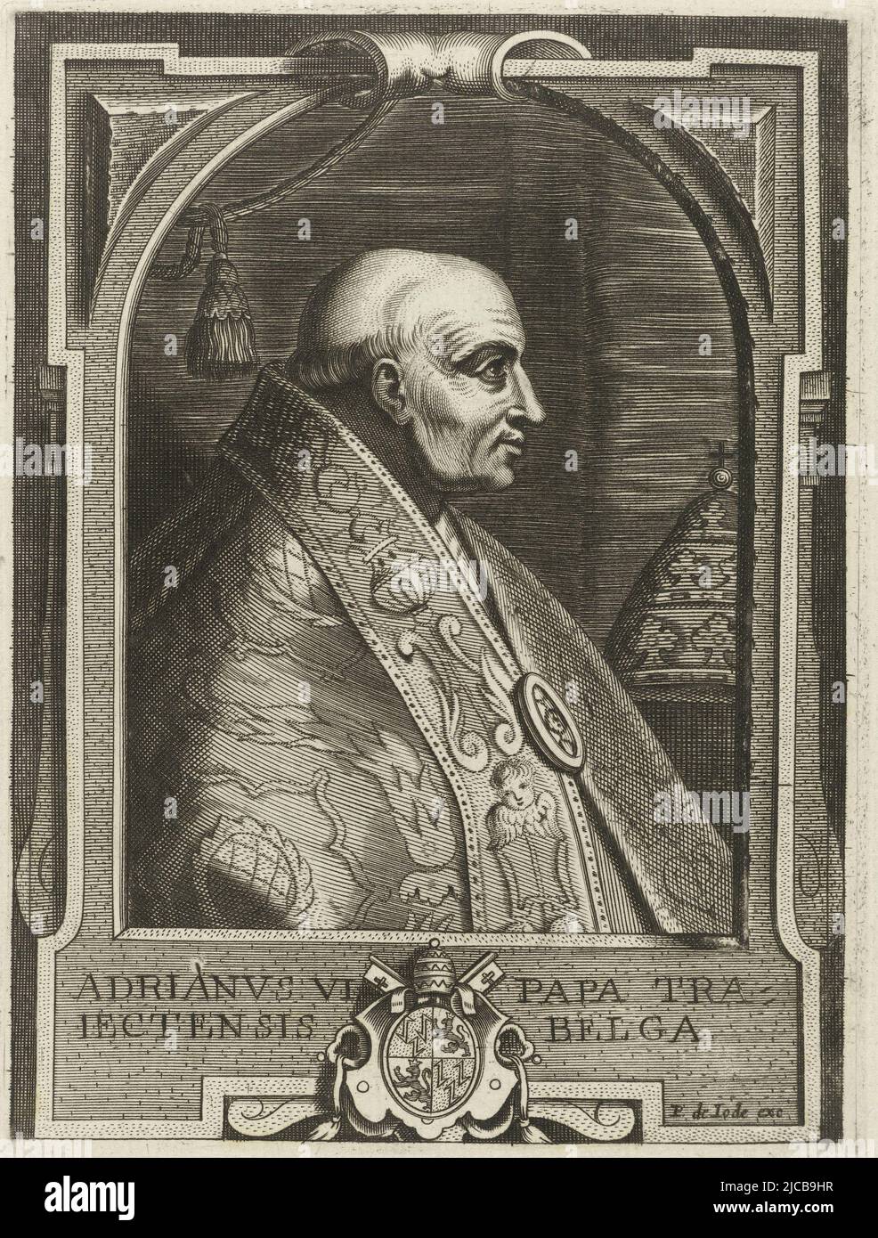 Bust portrait of Pope Adrian VI In the background the papal tiara The ...