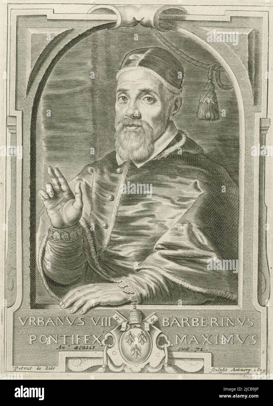 Bust portrait of Pope Urban VIII at age 71, with camauro With his right ...