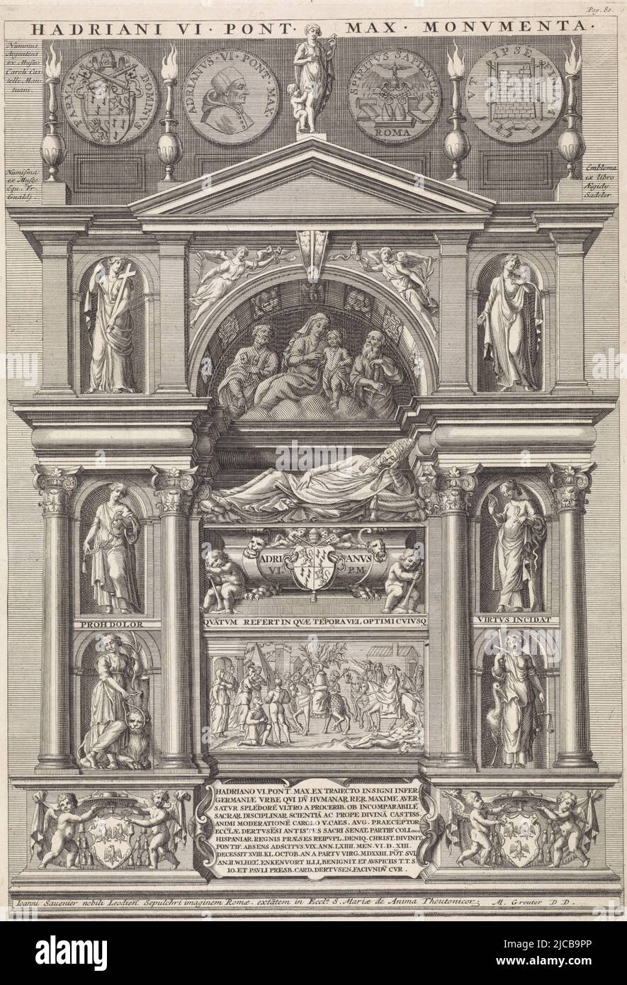 Funeral monument showing the tomb of Pope Adrian VI, in the Santa Maria ...