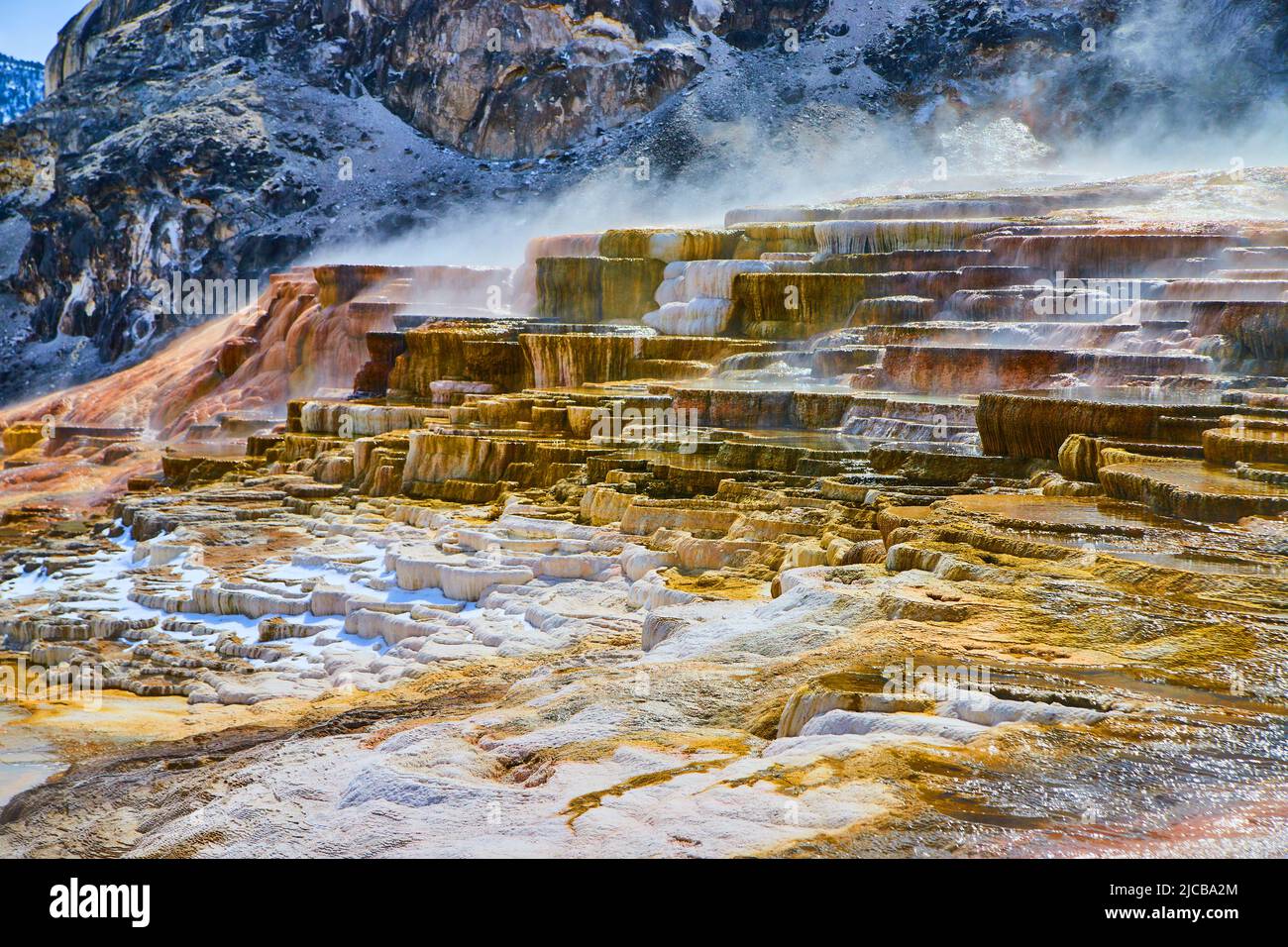 Stunning terrace hot spring in Yellowstone winter Stock Photo - Alamy