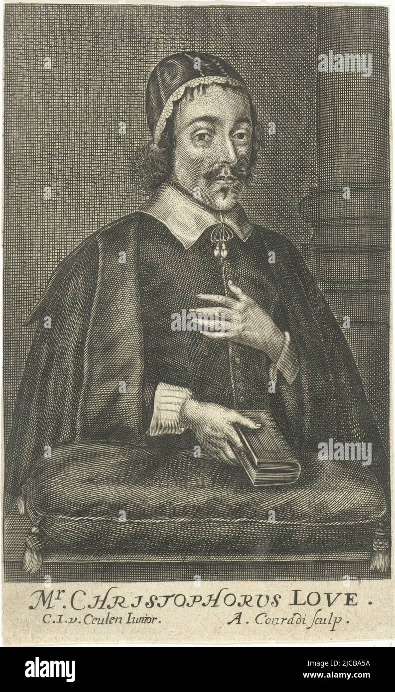 Portrait of the Walloon preacher Christopher Love, in the pulpit with a ...