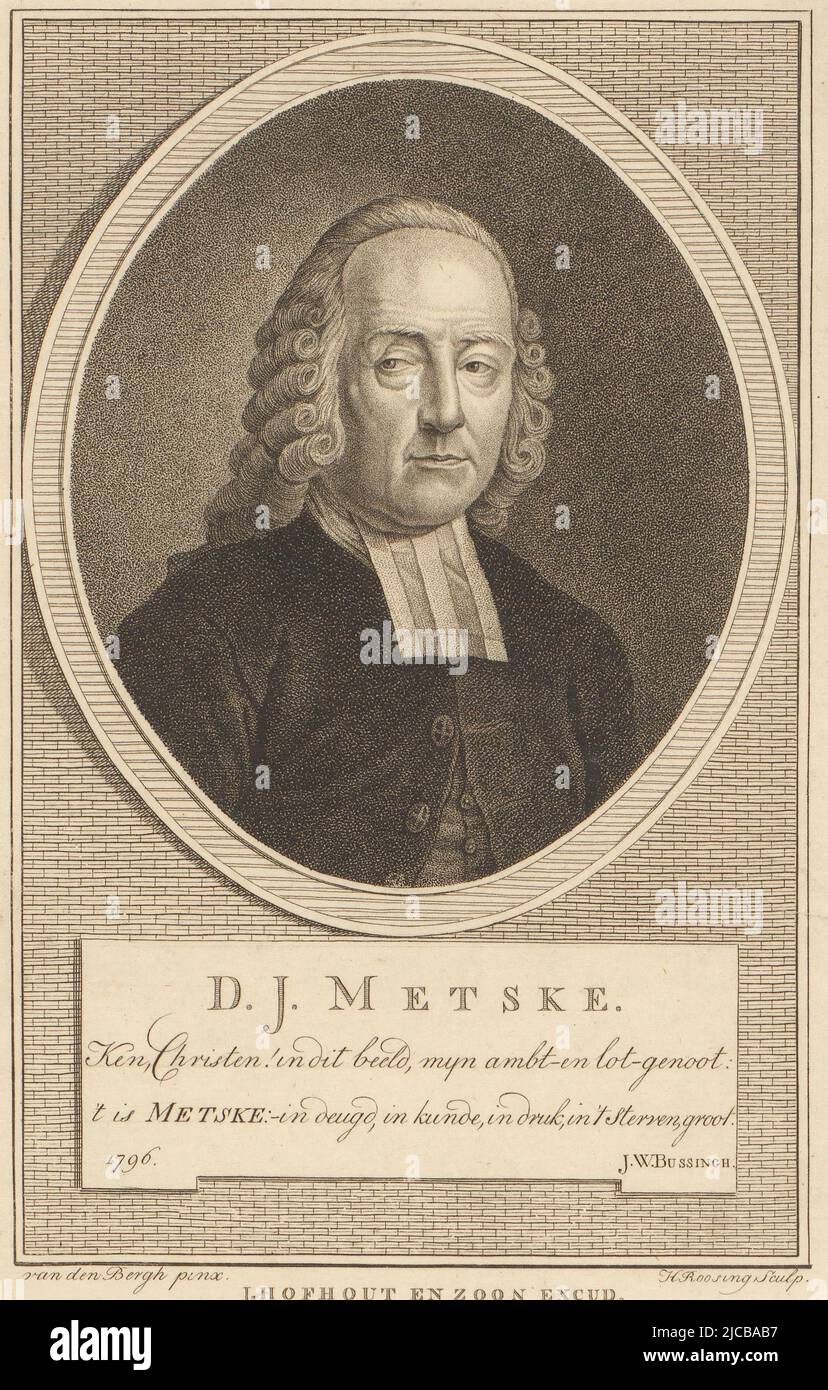 Portrait of Dirk Jan Metske, pastor in Gouda Below the portrait a ...