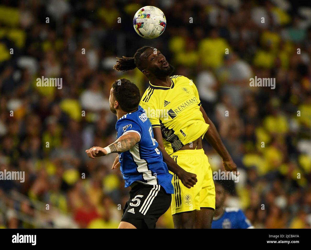 June 11, 2022: Nashville SC forward C.J. Sapong (17) heads over San ...