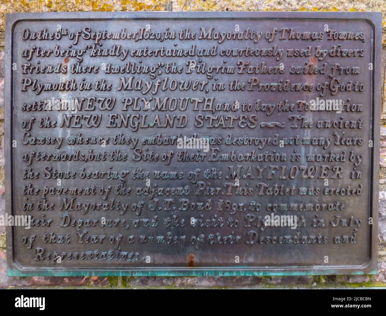 A stone marker commemorates the Mayflower journey at the Mayflower ...