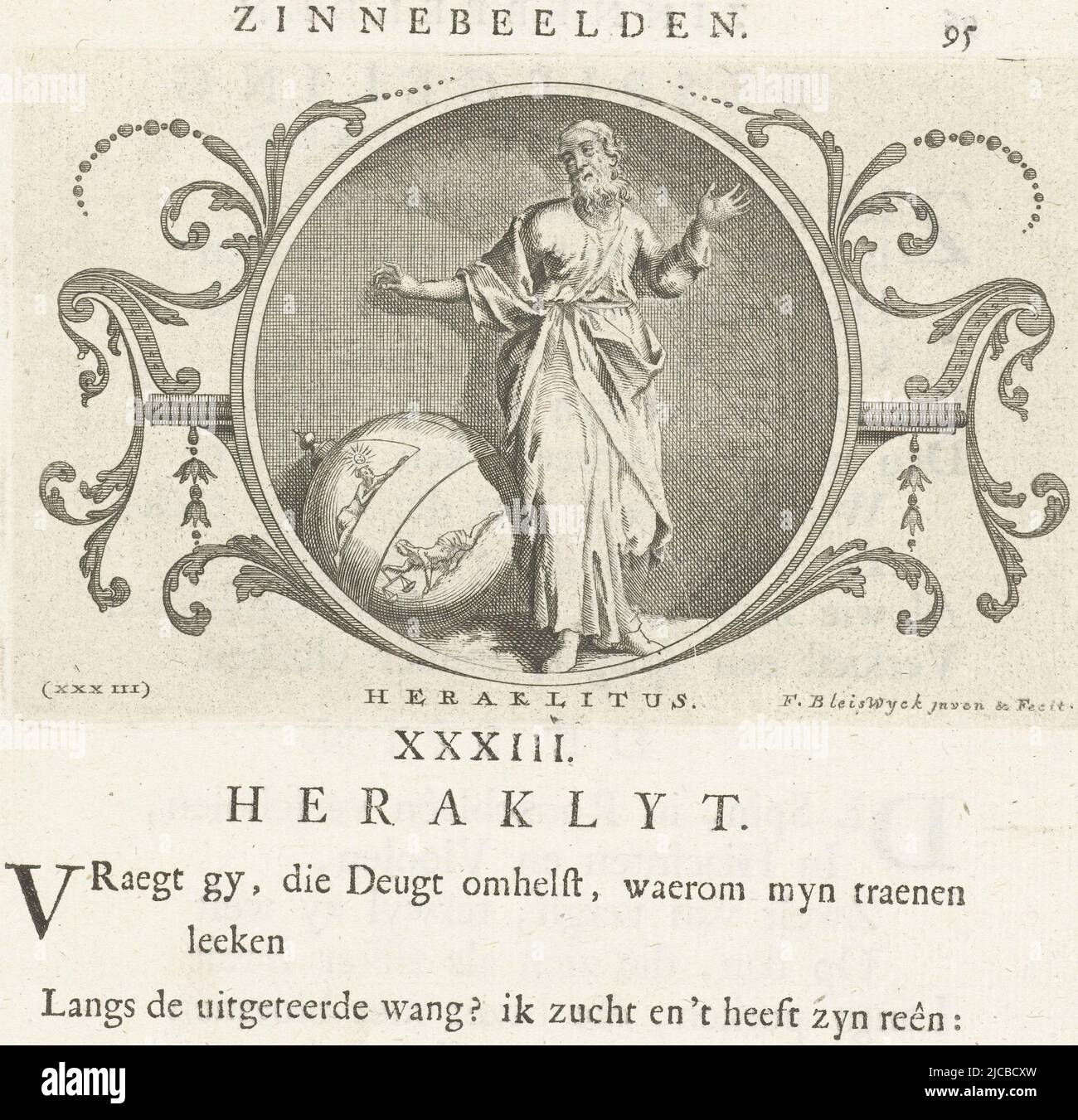 Philosopher heraclitus weeping standing beside globe hi-res stock ...