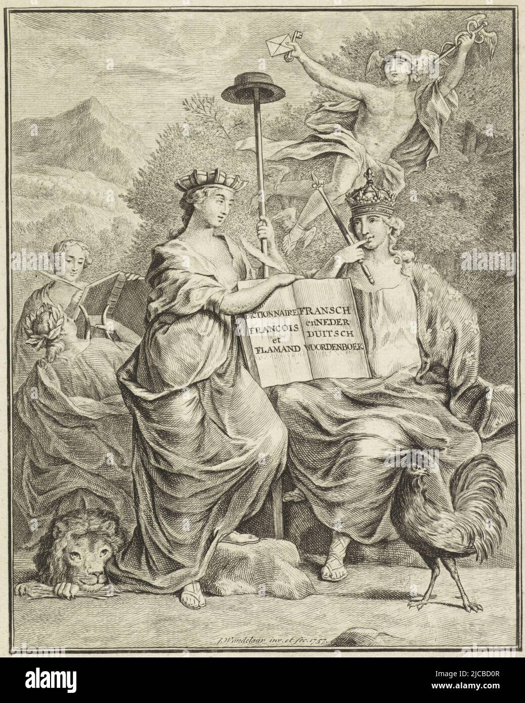 In the center sits the personification of the Austrian Netherlands ...