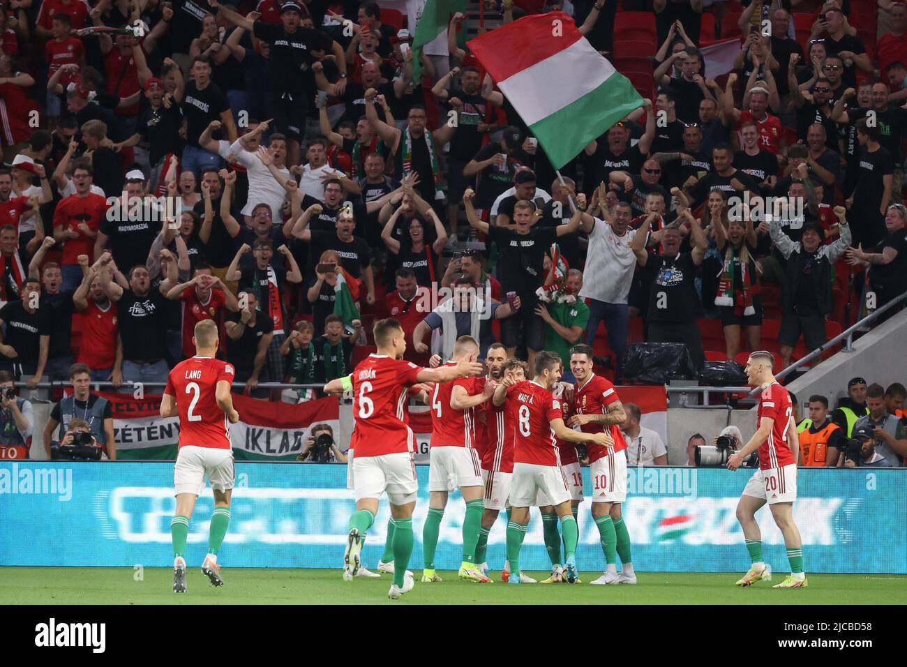 Budapest. 11th June, 2022. Players of Hungary celebrate scoring during ...