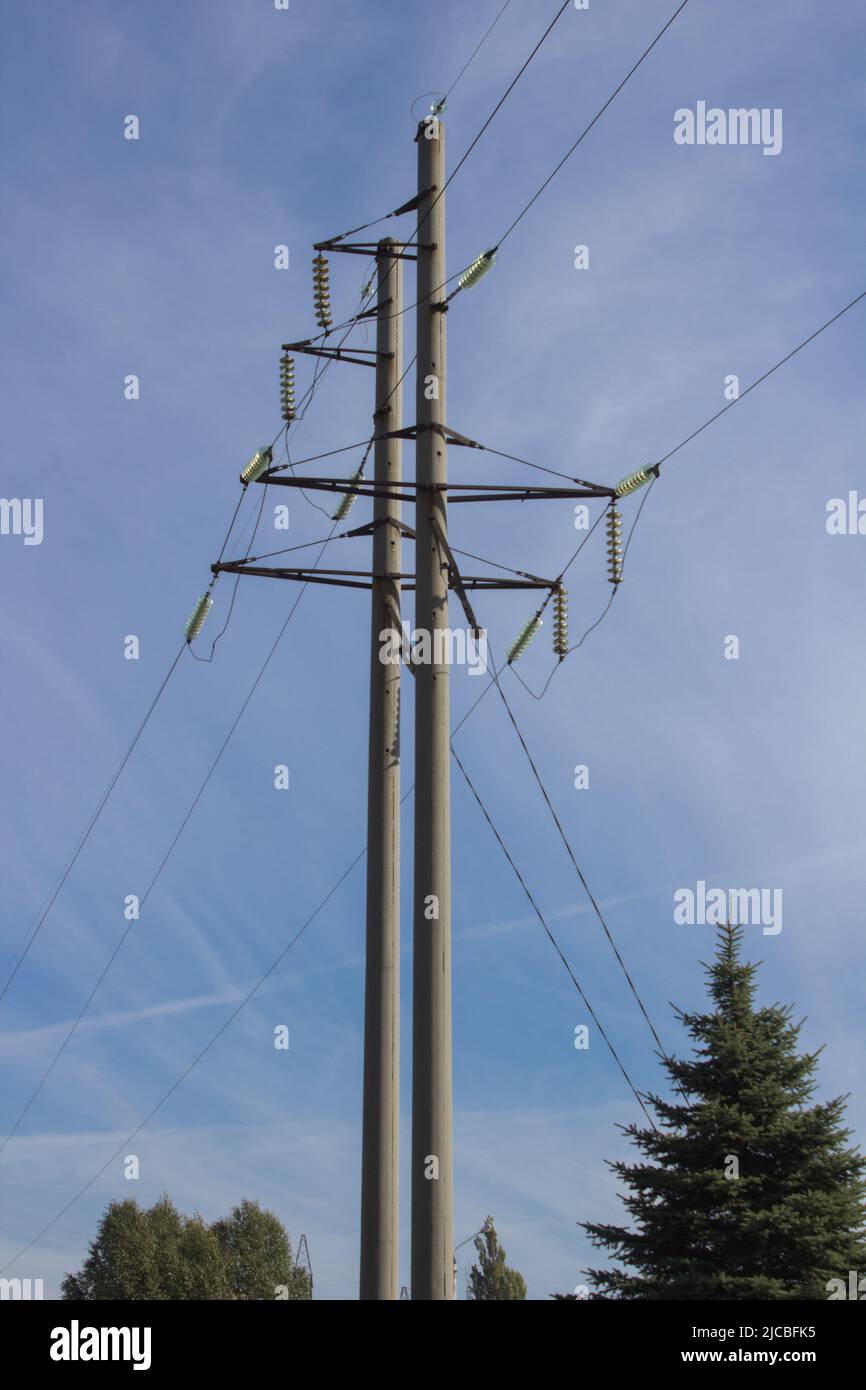 concrete electric pole with high-voltage electric shock Stock Photo - Alamy