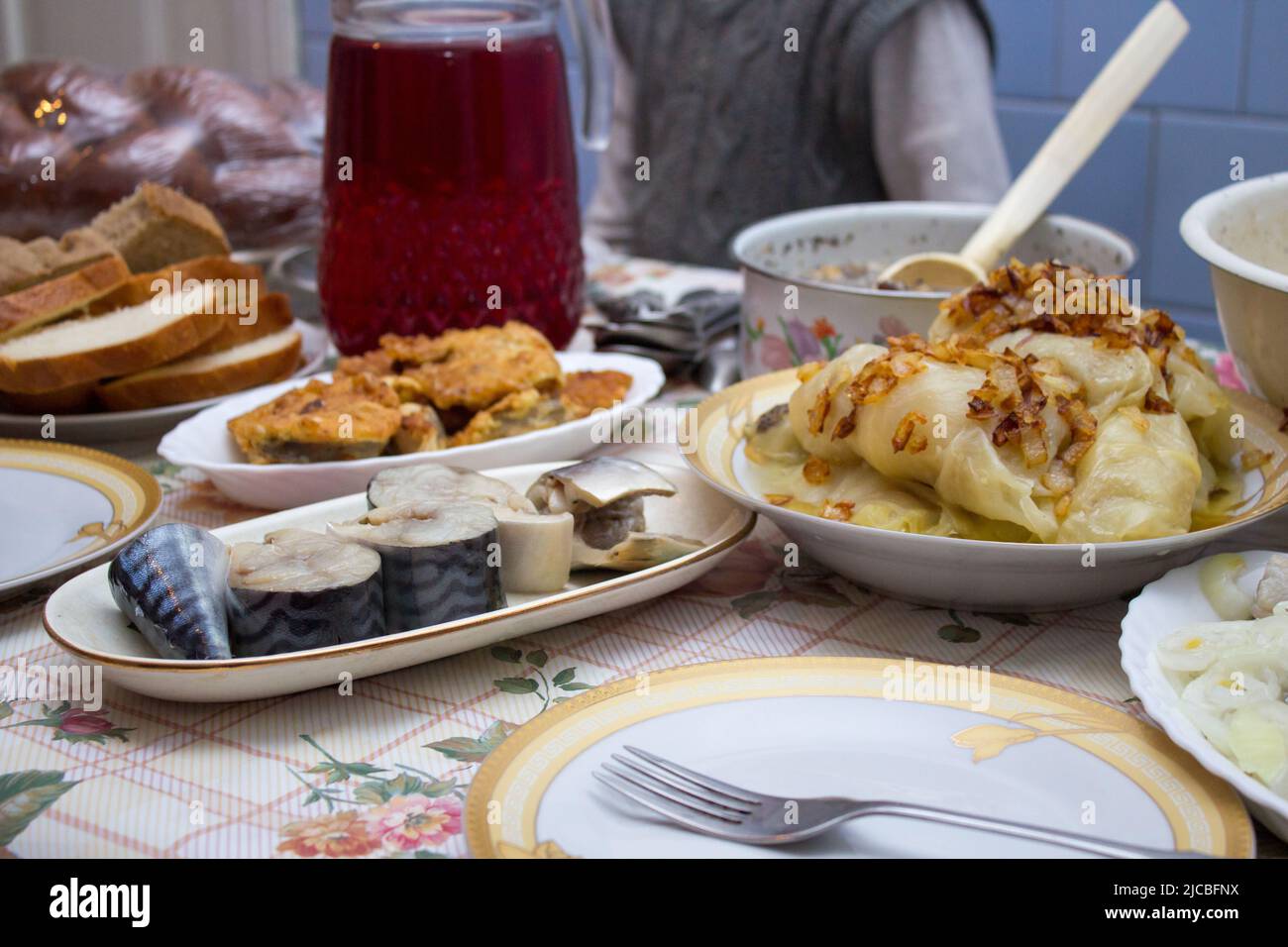 Ukrainian festive Christmas table with homemade dishes Stock Photo - Alamy
