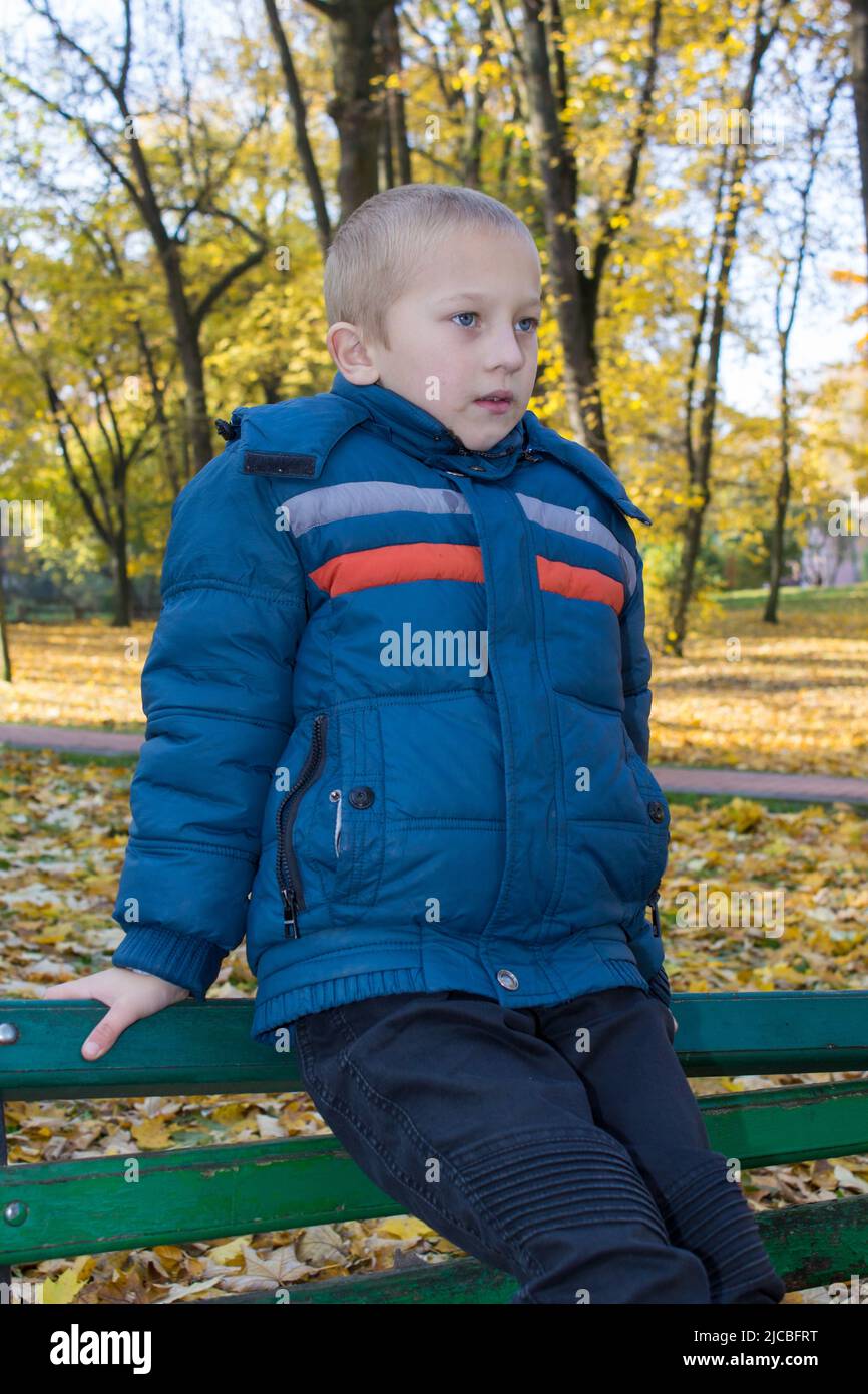 portrait of a sad boy in autumn park Stock Photo - Alamy