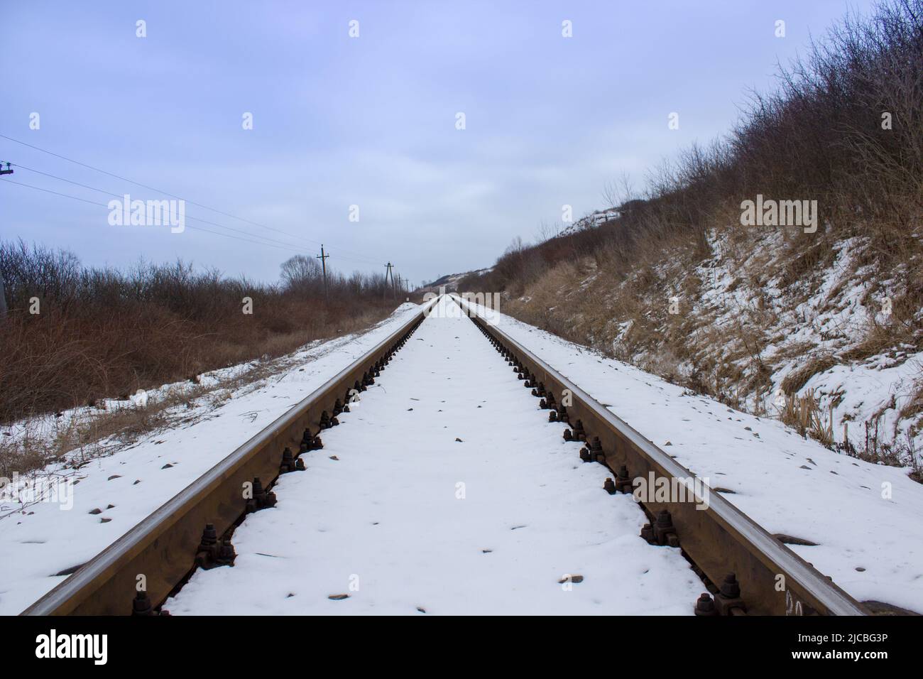 winter railway track outdoors covered with snow Stock Photo - Alamy