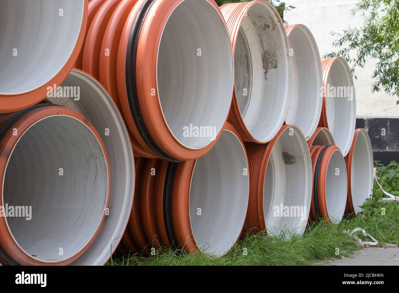 Specialized equipment for placing large diameter pipe in a trench Stock ...