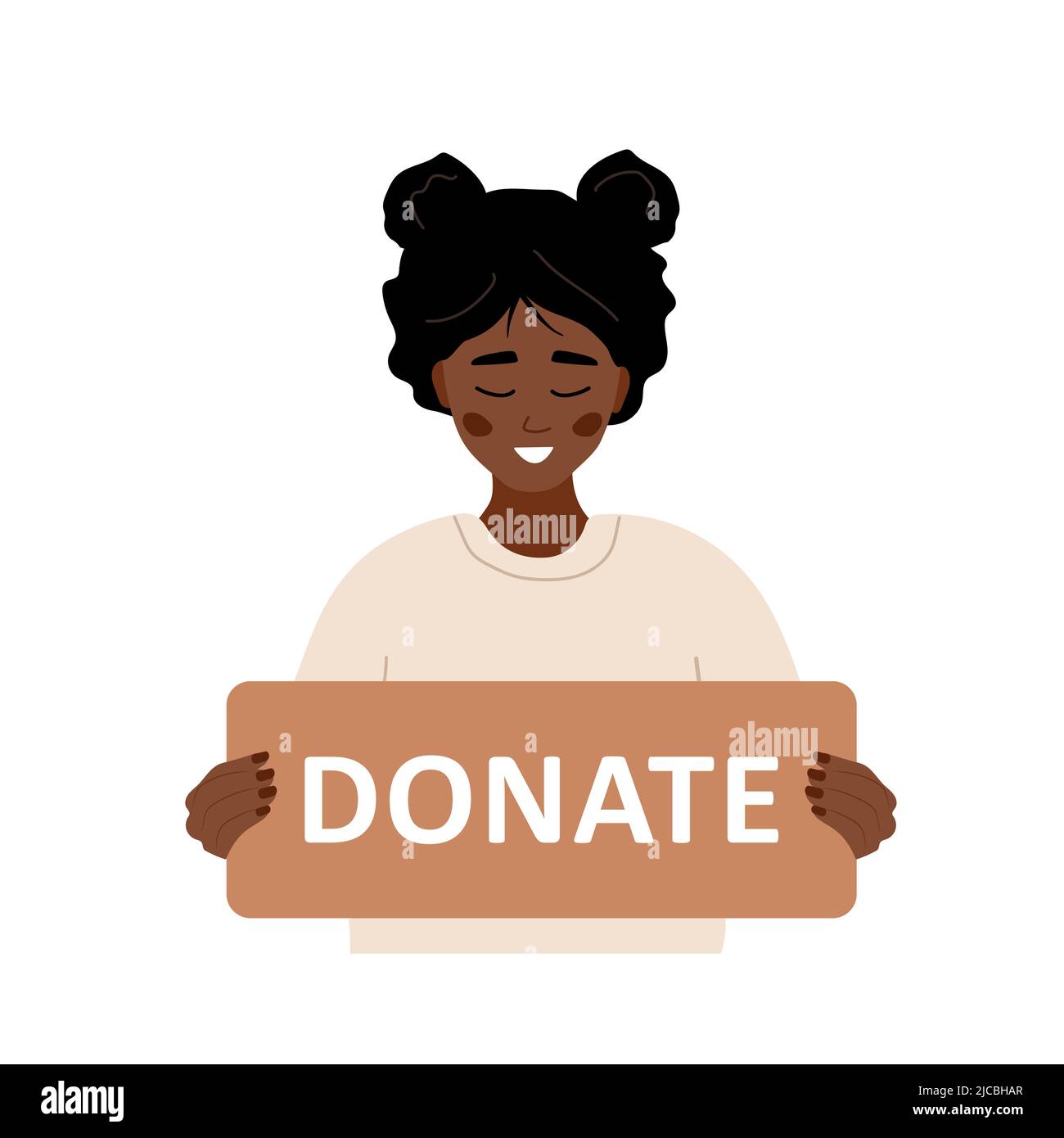 Donation and charity concept. African volunteer woman holding in hands ...