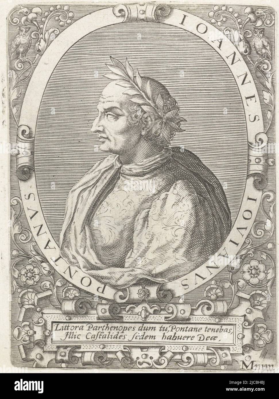 Portrait of the Italian humanist Giovanni Gioviano Pontano, in oval ...