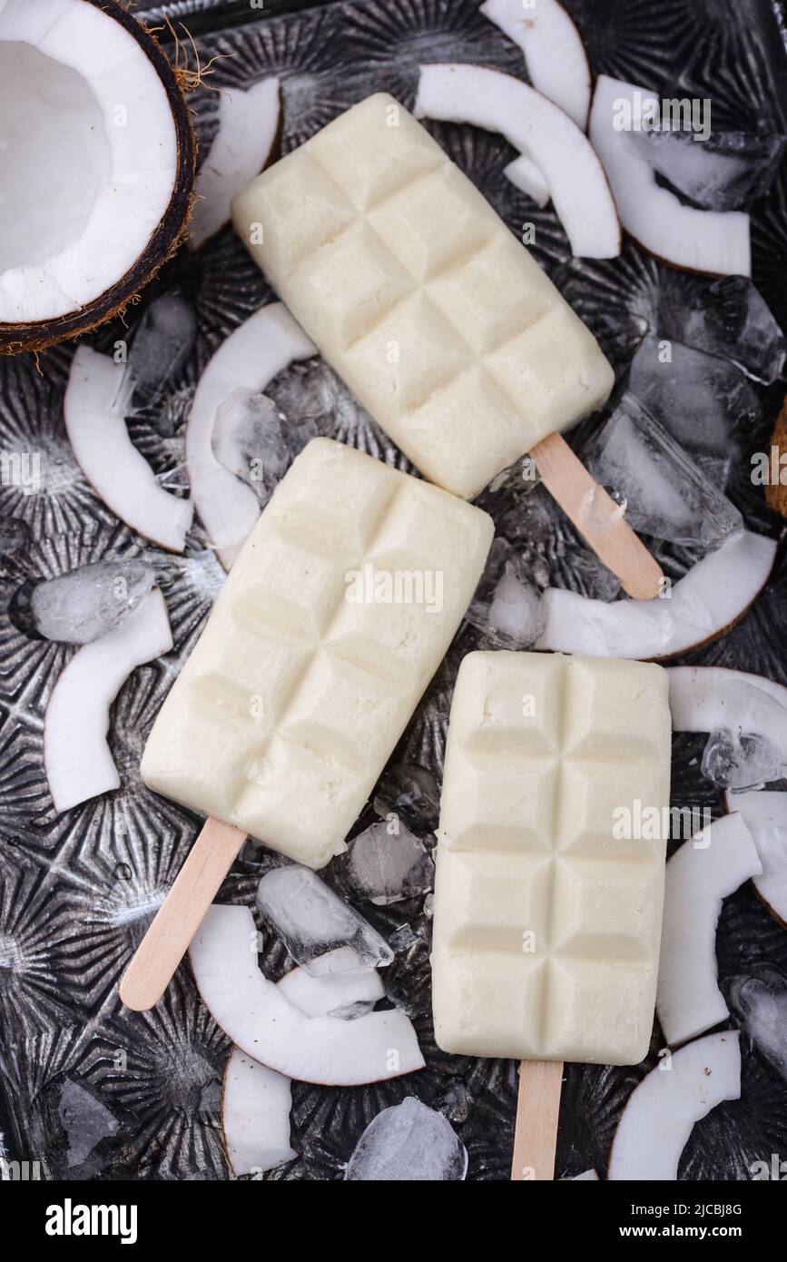 Healthy coconut ice cream popsicles Stock Photo - Alamy