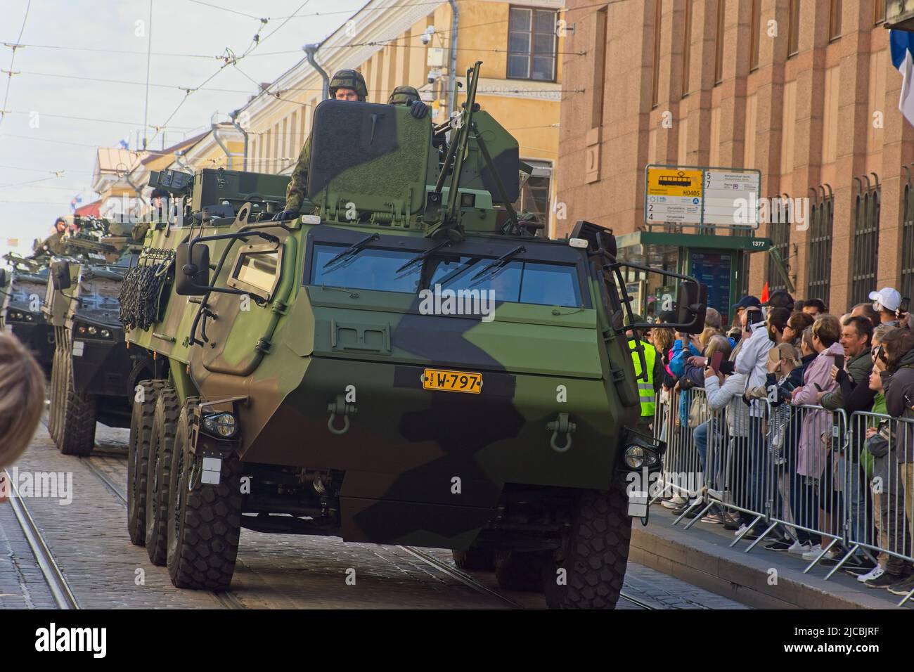 Tank on Aleksanterinkatu street in National Parade on the Flag Day of ...