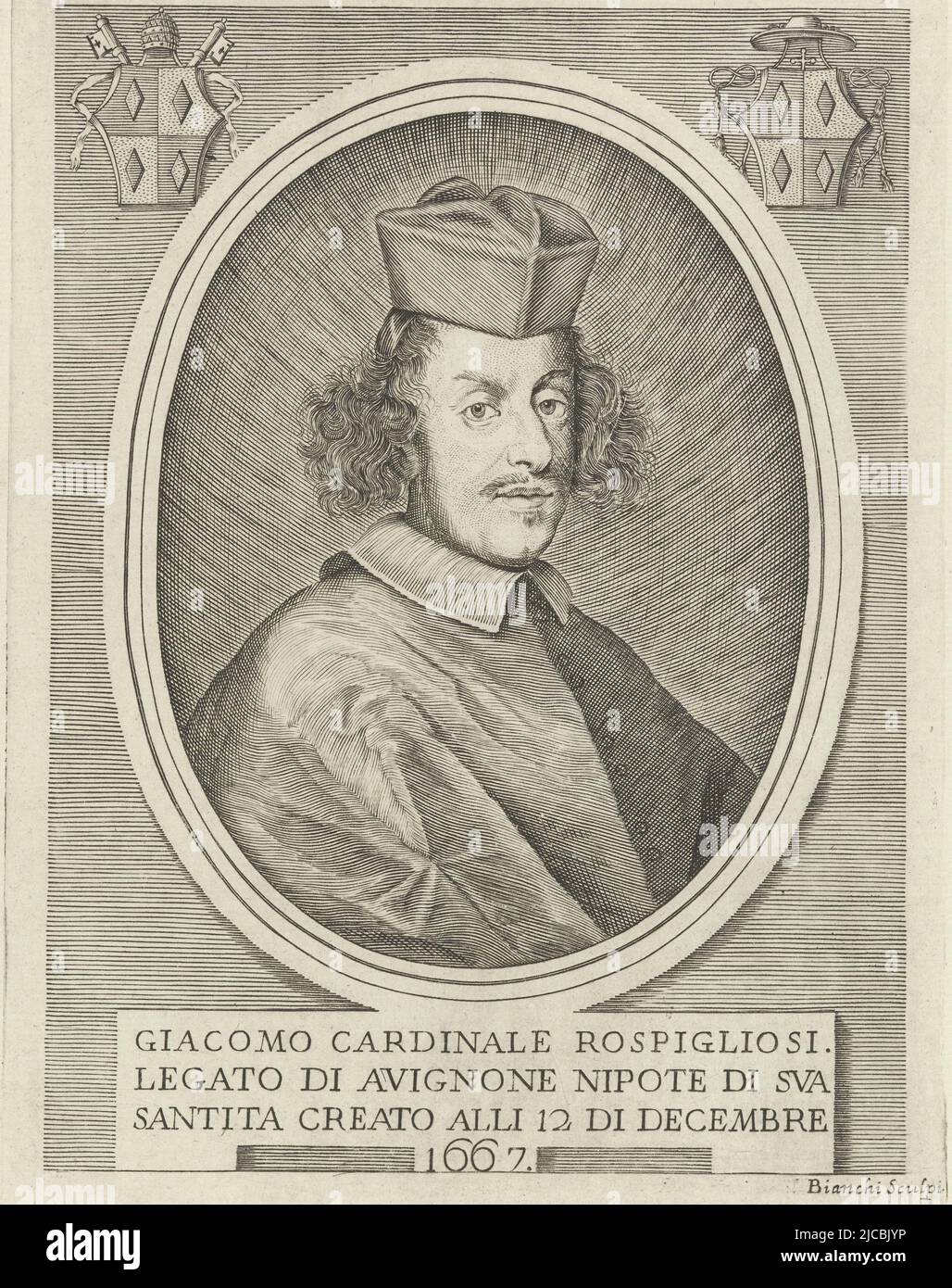 Top left and top right a coat of arms, Portrait of Cardinal Giacomo ...