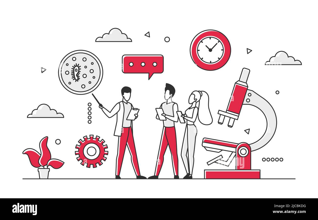 Biotechnology research and laboratory science experiments. Microscope ...