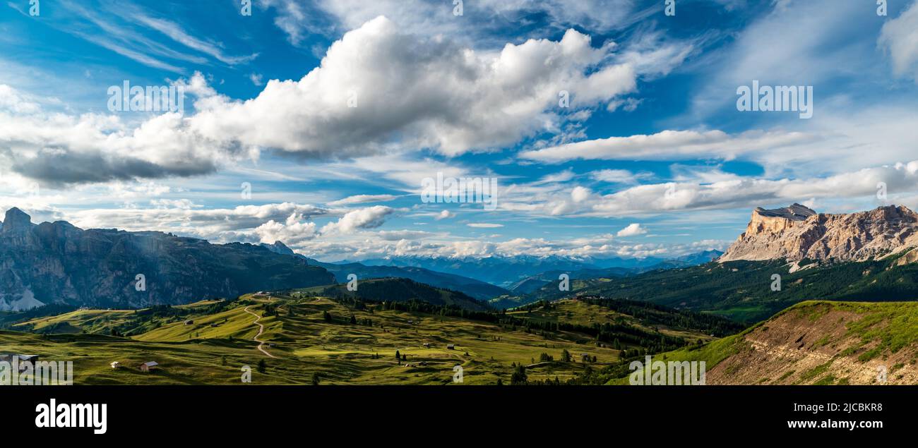 Pralongia high plateau with peaks of the Dolomites around and Zillertal ...