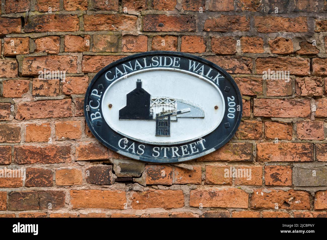 A sign for a canalside walk at Gas Street Basin in central Birmingham ...