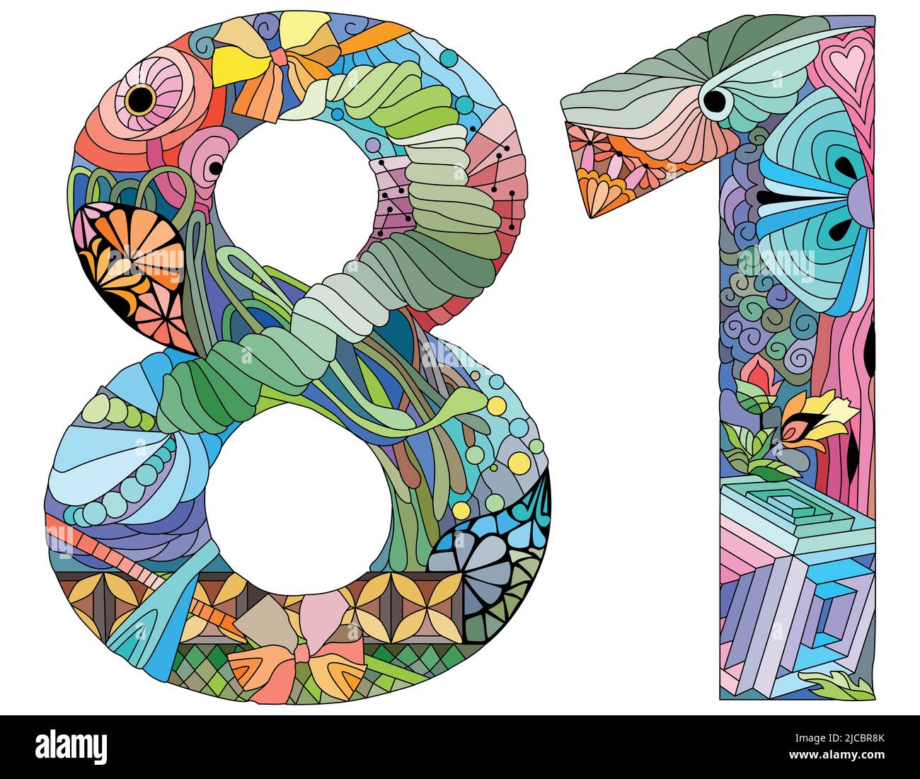 Eighty-one number Isolated zentangle illustration for decoration Stock ...