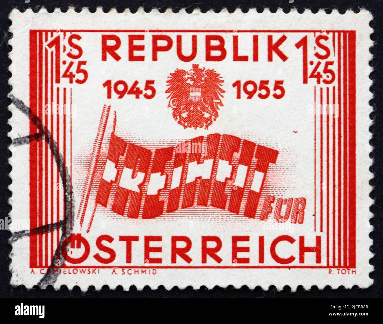AUSTRIA - CIRCA 1955: a stamp printed in the Austria shows Letters ...