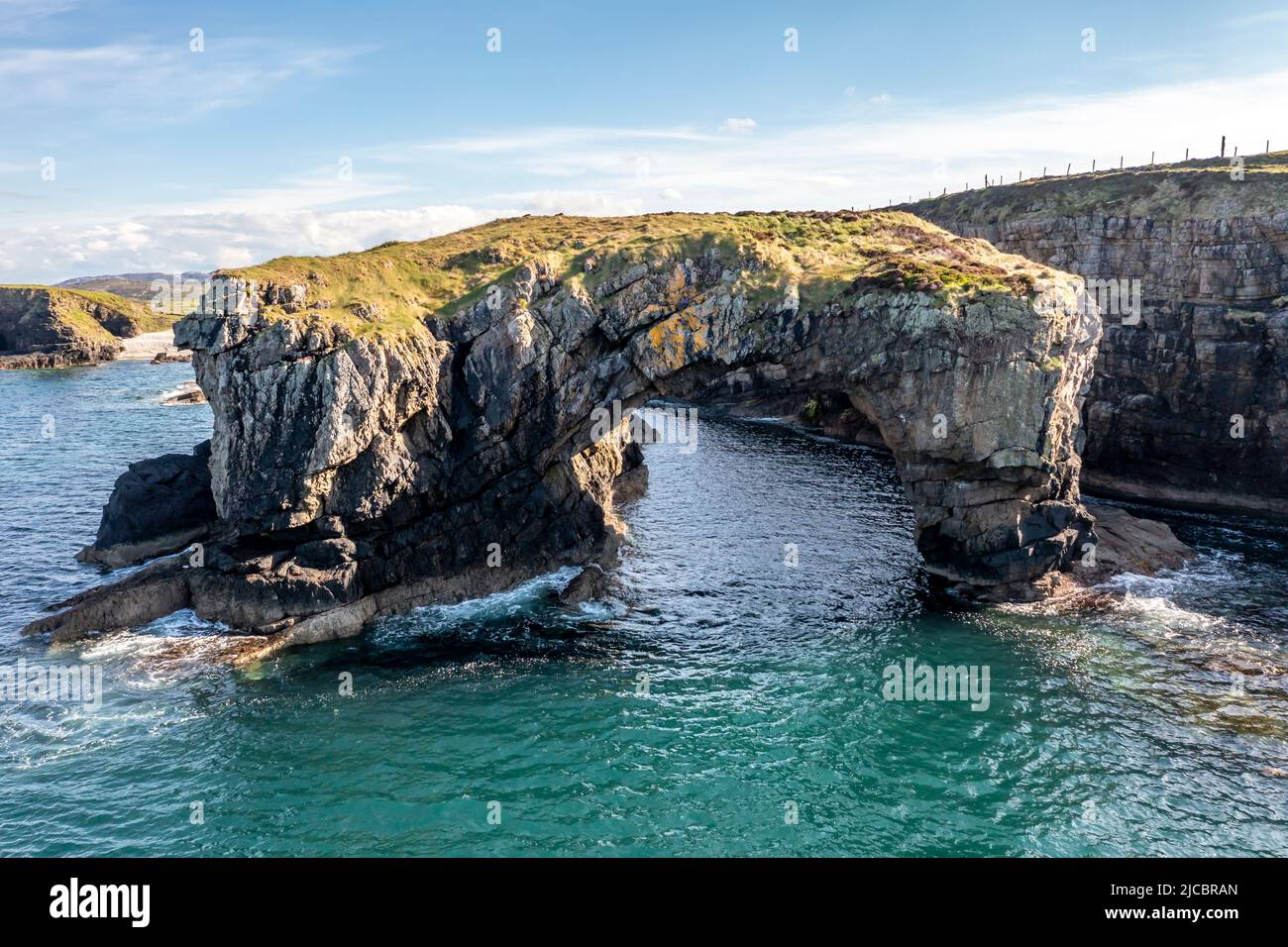 Aerial view of the Great Pollet Sea Arch, Fanad Peninsula, County ...